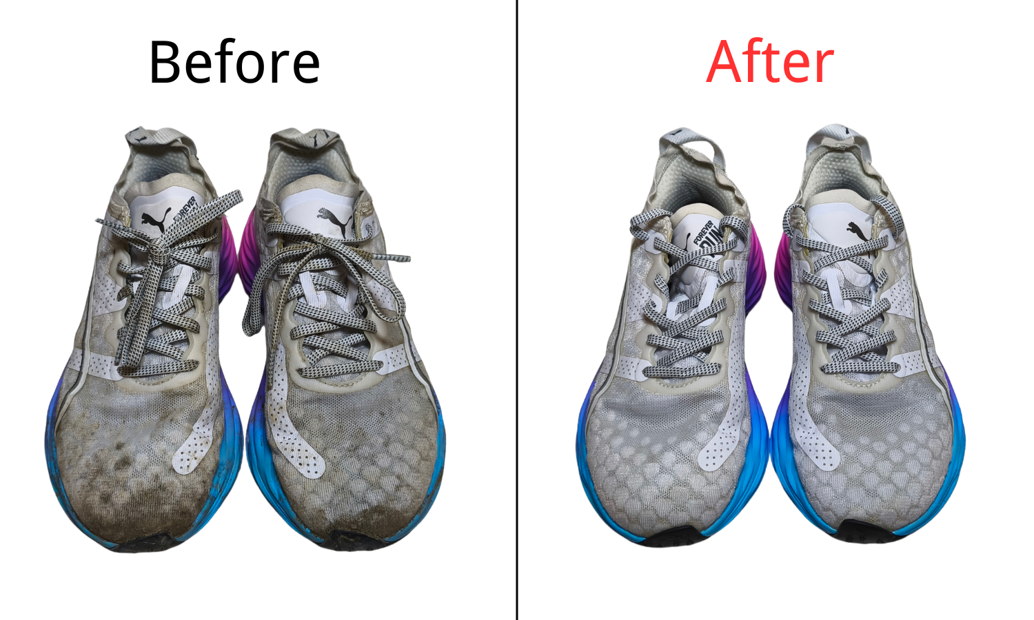 Visible shoe-cleaning results — Puma Nitro Running Shoes – Shoe Spa